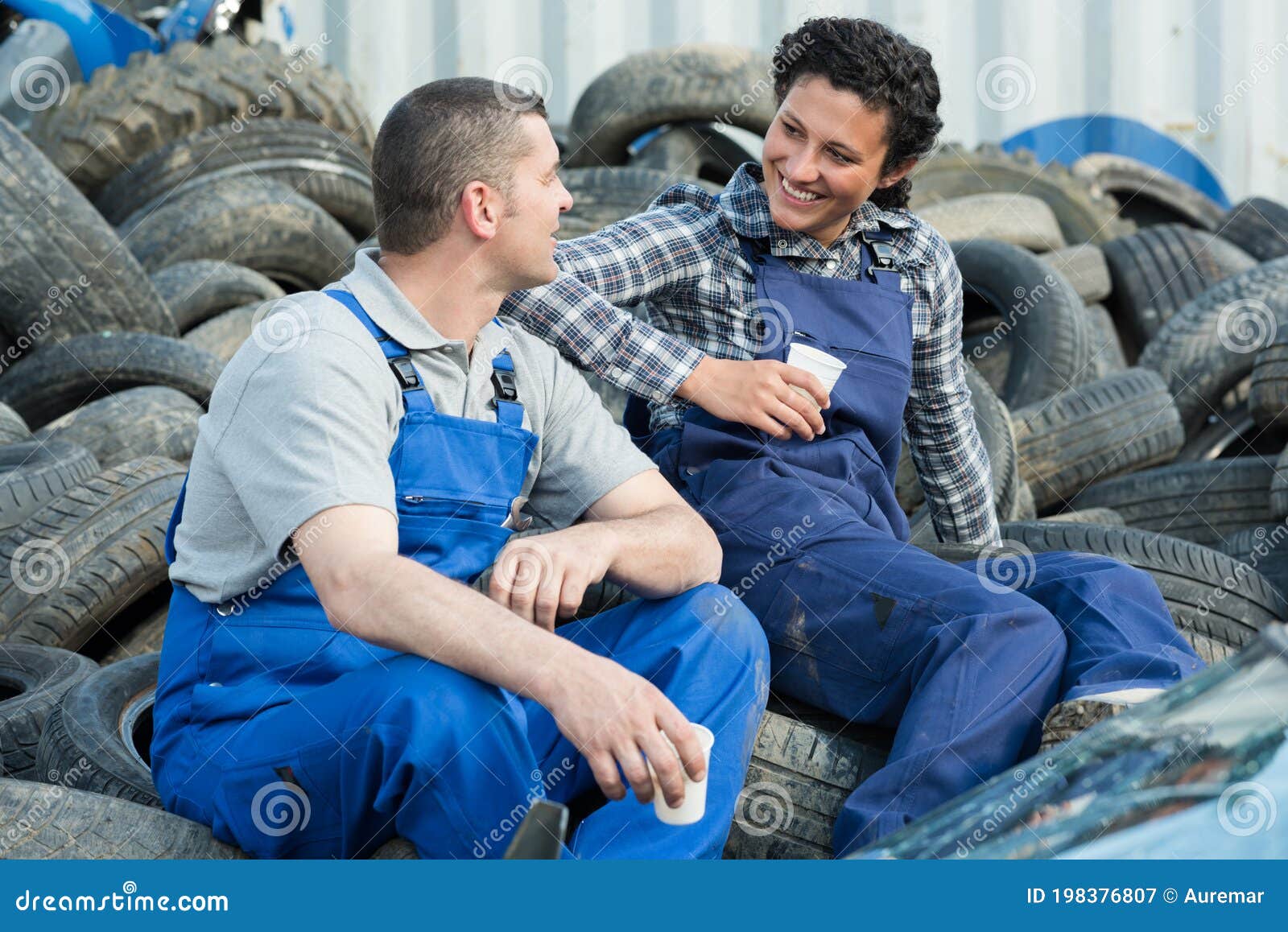 Workers Resting on Piles Tire Stock Image - Image of landfill, texture ...