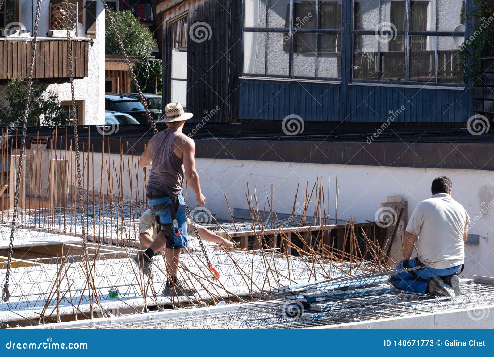 Workers Rivet a Concrete Slab at a Construction Site Editorial Stock ...