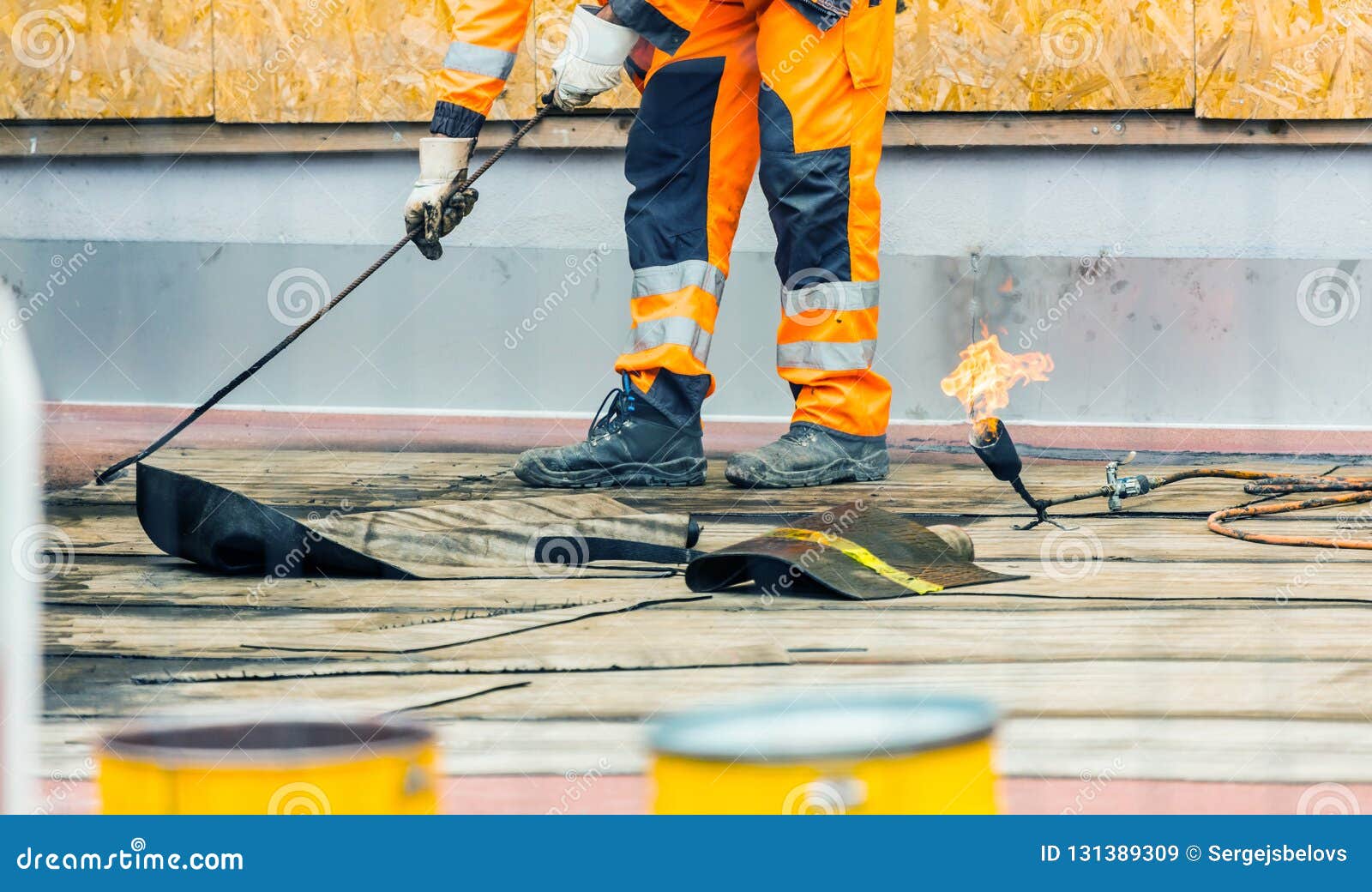 Workers on a Road or Roof Construction, Industry and Teamwork Work ...