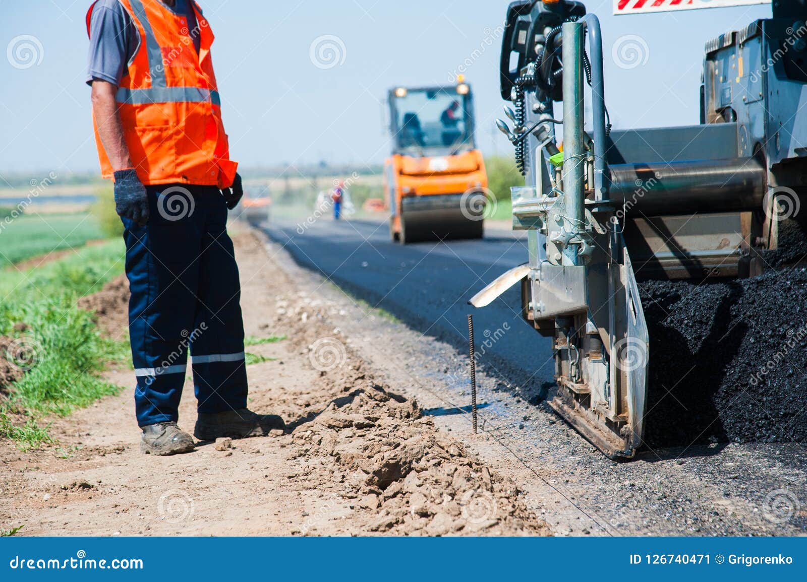 Workers on a Road Construction Stock Image - Image of street, industry ...