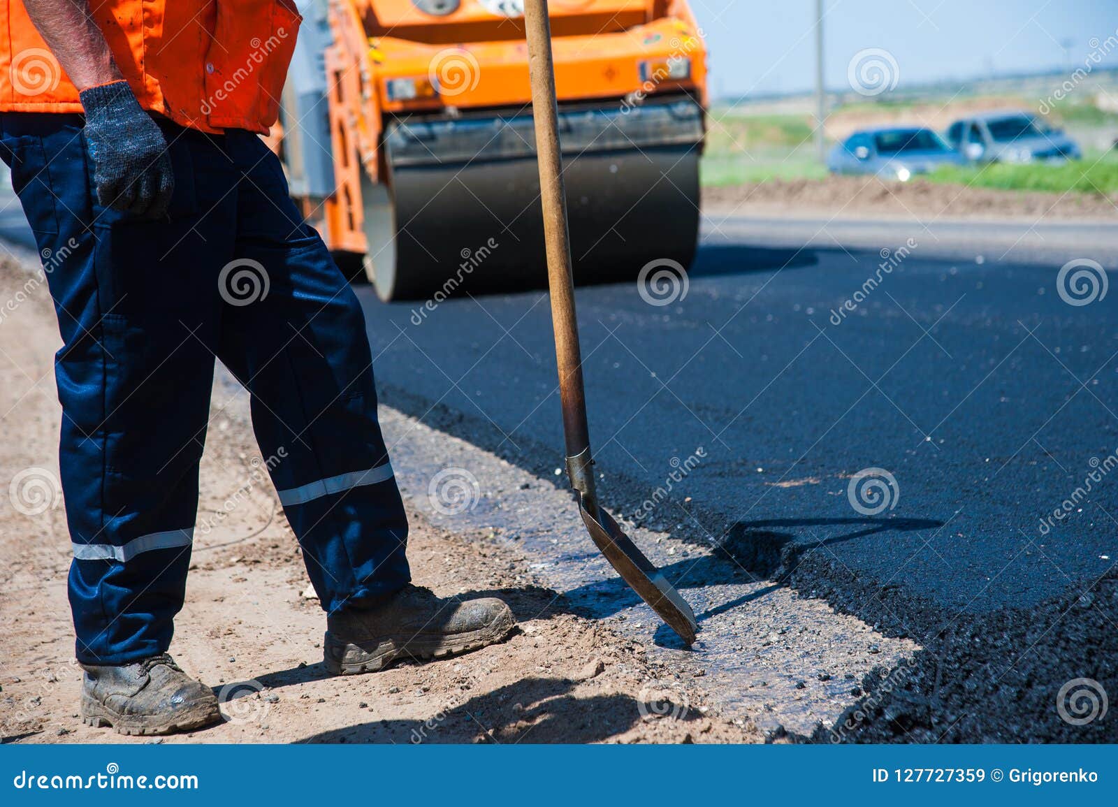 Workers on a Road Construction Stock Image - Image of work, highway ...