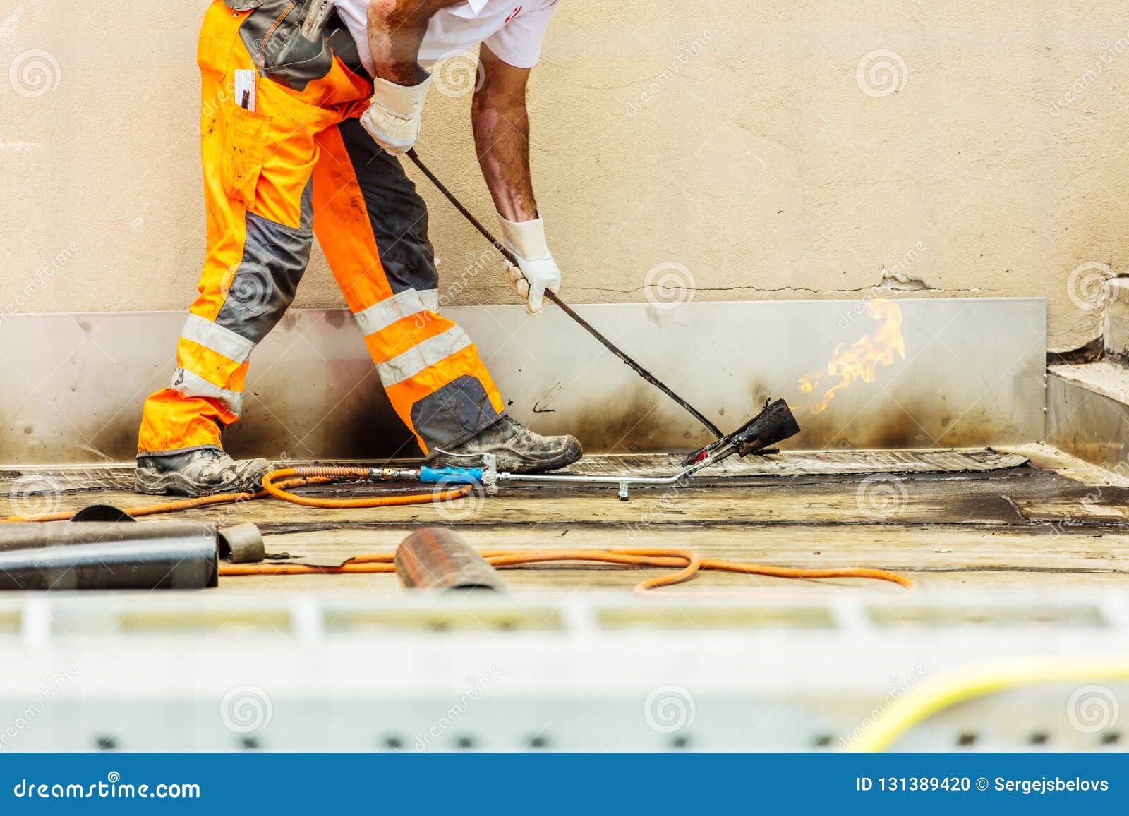 Workers on a Road or Roof Construction, Industry and Teamwork Work ...