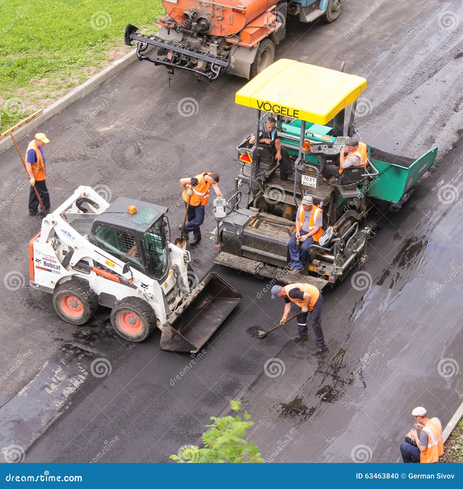 Workers and Road Construction Machinery. Editorial Image - Image of ...