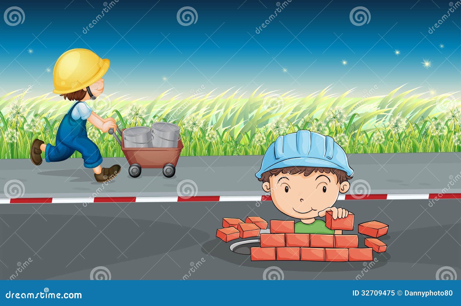 Workers in the road stock vector. Illustration of outdoors - 32709475