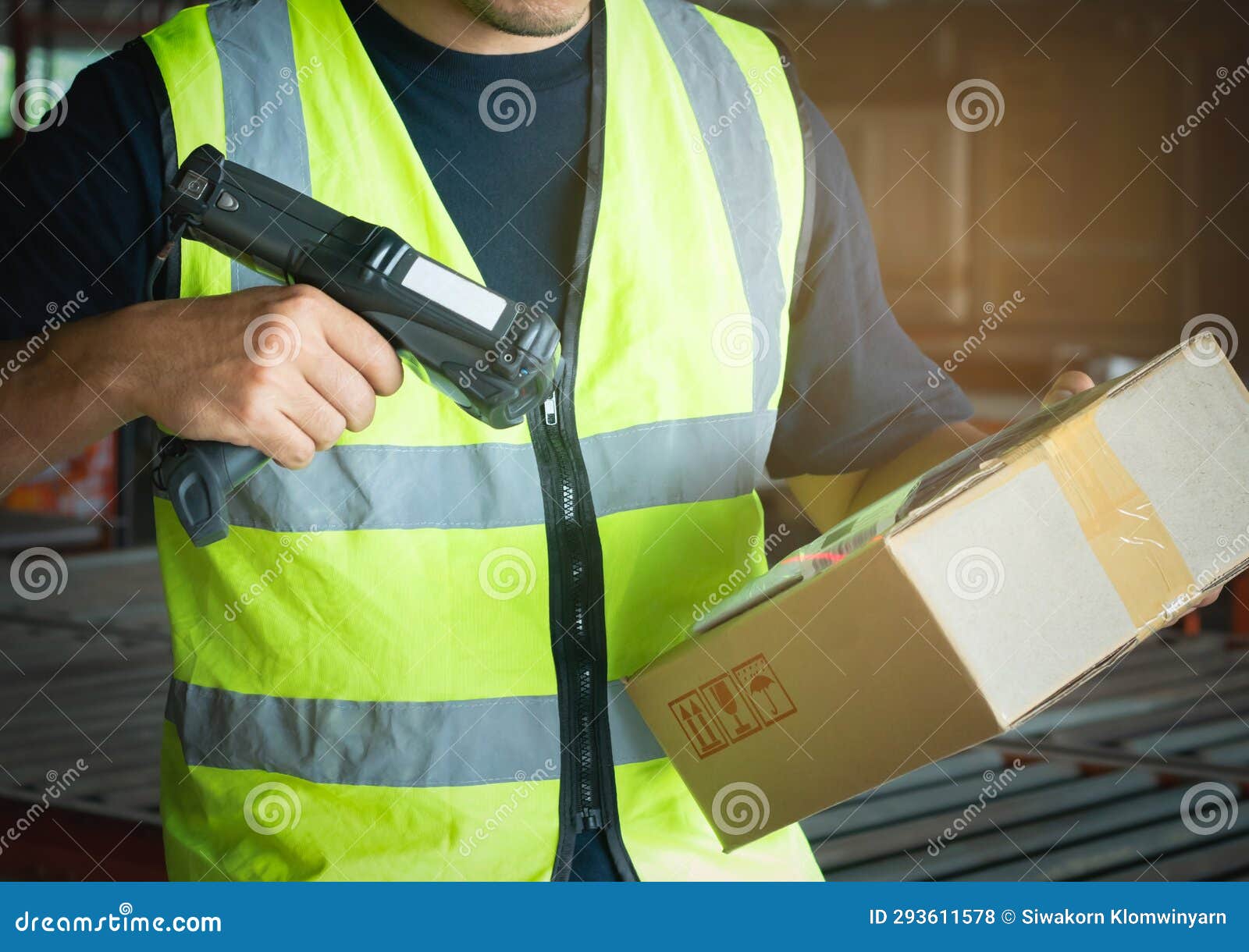 Workers Scanning Bar Code with Rad Laser. Computer Mobile Work Tools ...