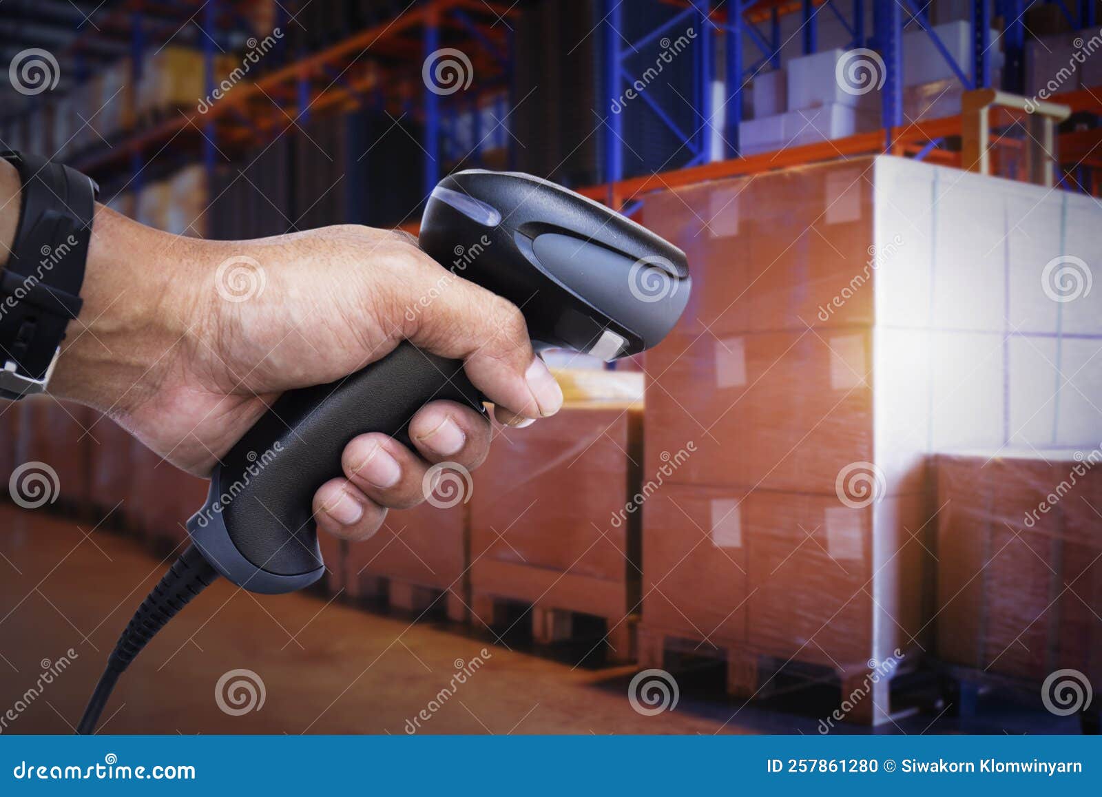 Workers Scanning Bar Code Scanner with Cargo Boxes. Shipping Supplies ...