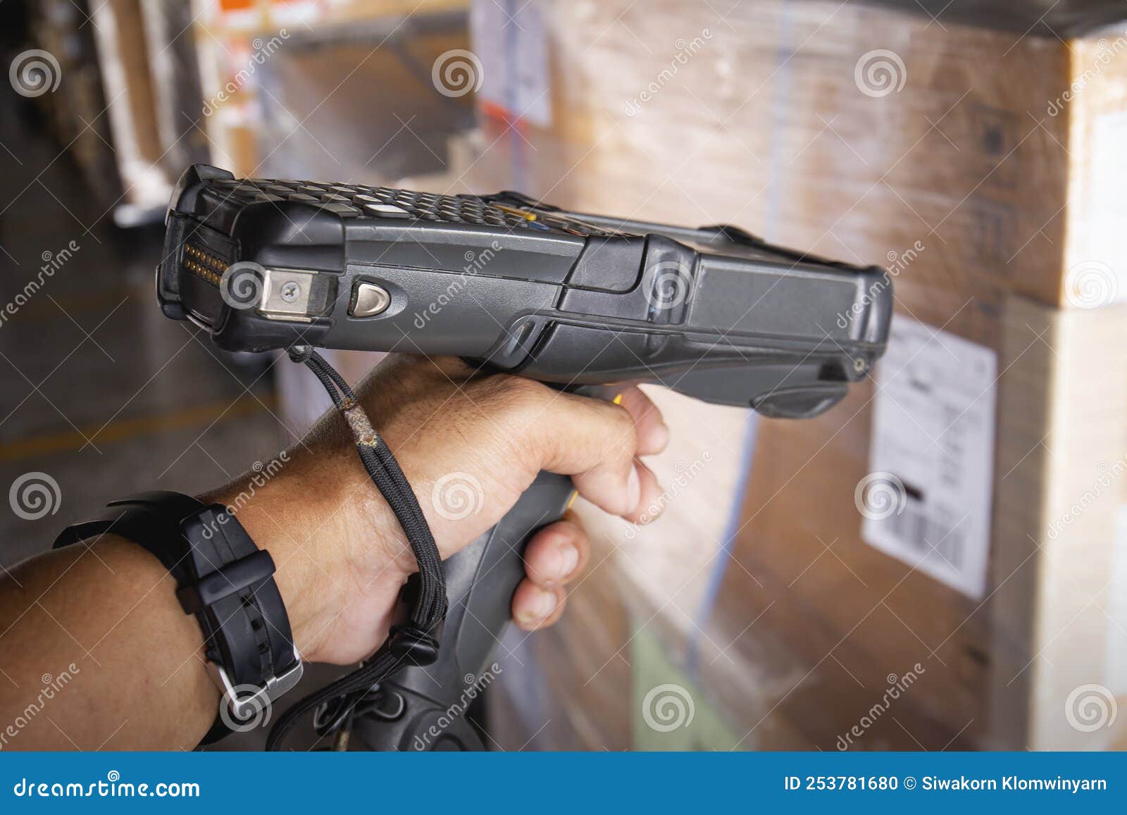 Workers Scanning Bar Code Scanner on Package Boxes. Shipping Warehouse ...