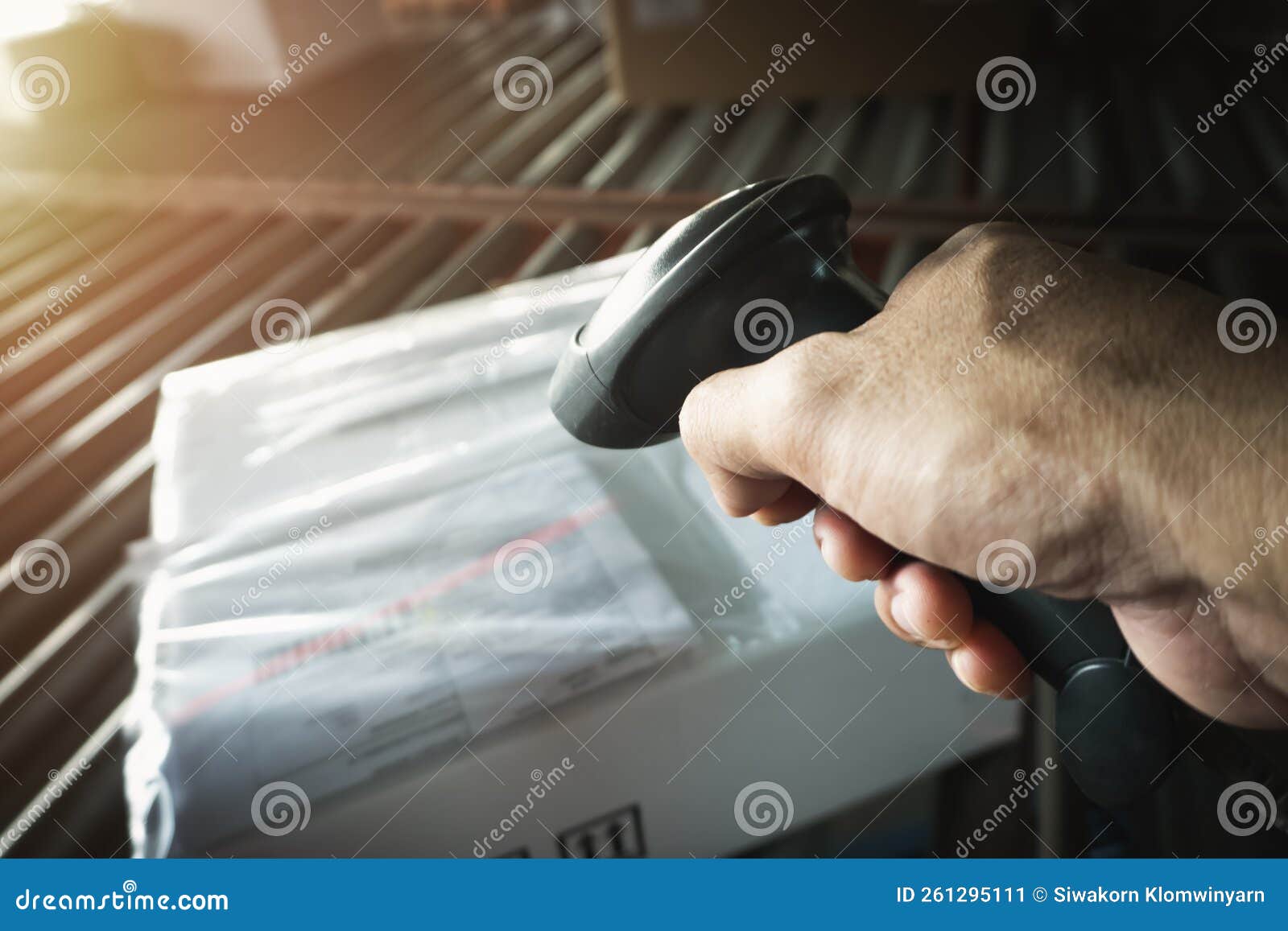 Workers Scanning Bar Code Scanner on Packaging Boxes. Shipping ...