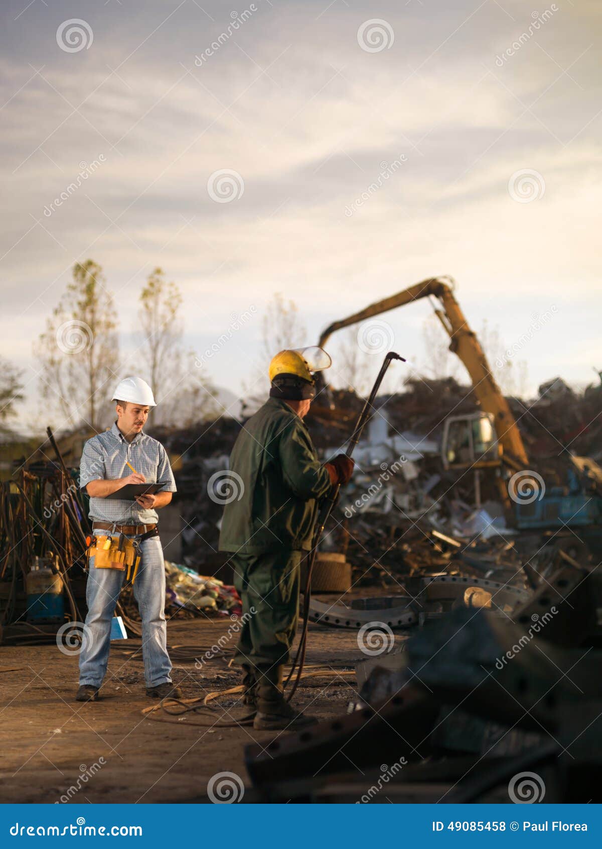 Workers at Scrap Metal Junkyard Stock Photo - Image of environment ...