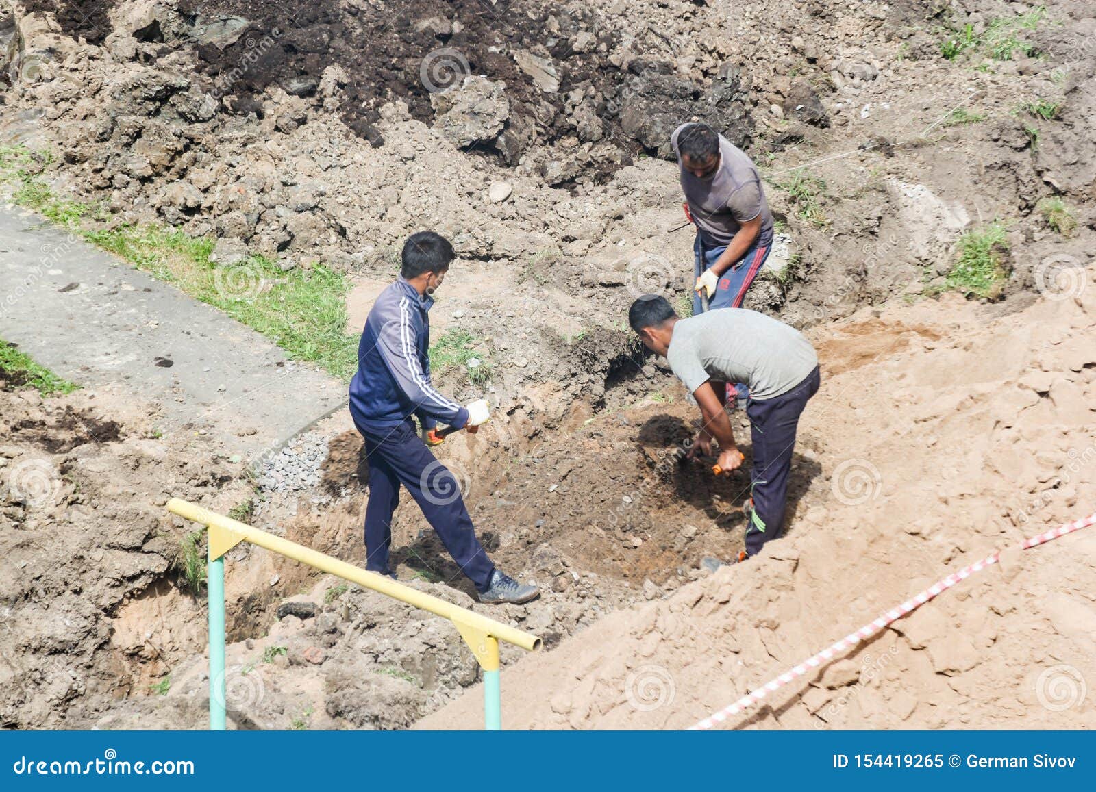 Workers with Shovels on Earthworks Editorial Image - Image of site ...