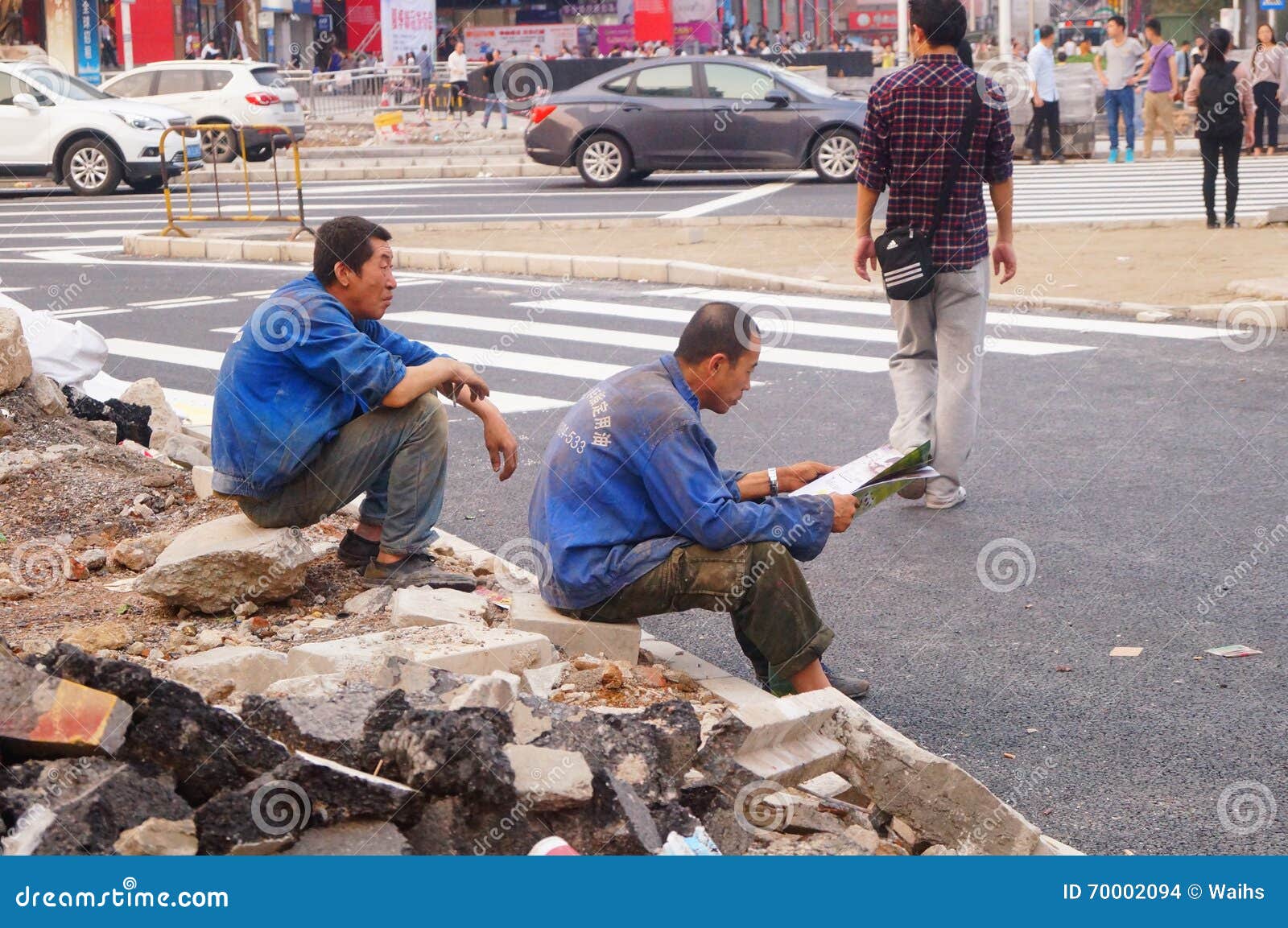 Workers on the sidewalk. editorial stock image. Image of outdoor - 70002094