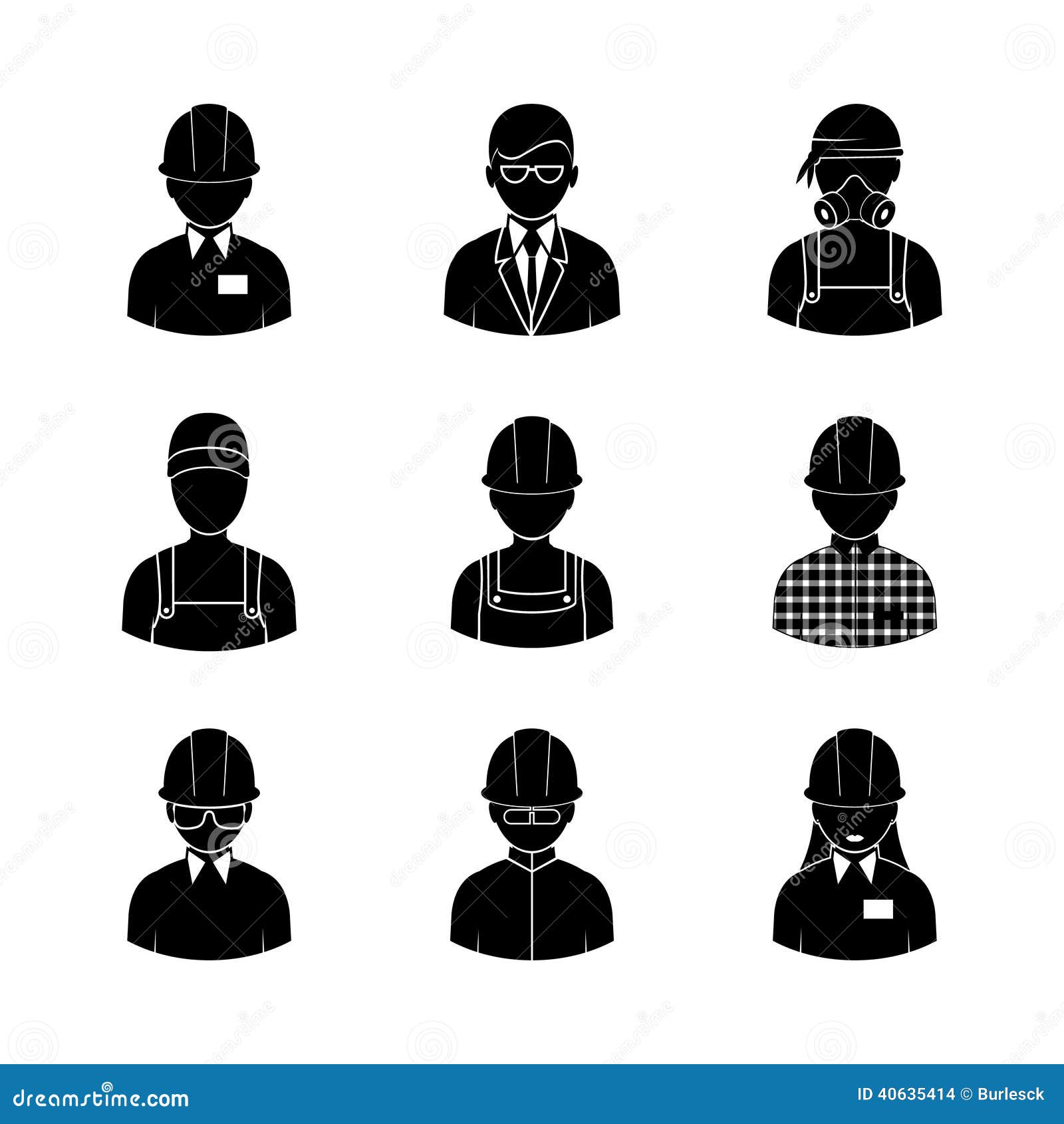 Workers silhouettes icons stock vector. Illustration of goggles - 40635414