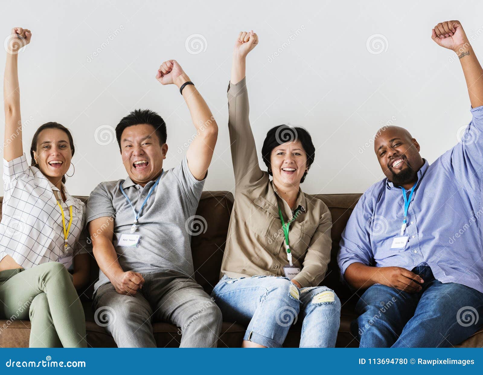 Cheering Workers With Raised Arms Royalty-Free Stock Image ...