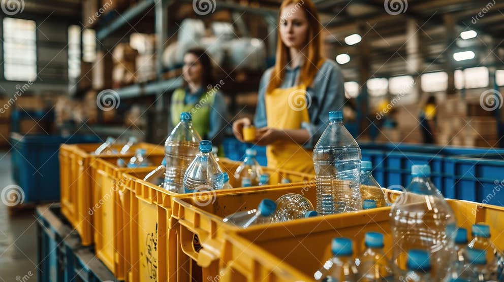 Workers Sort Plastic Bottles for Recycling. a New Garbage Collection ...