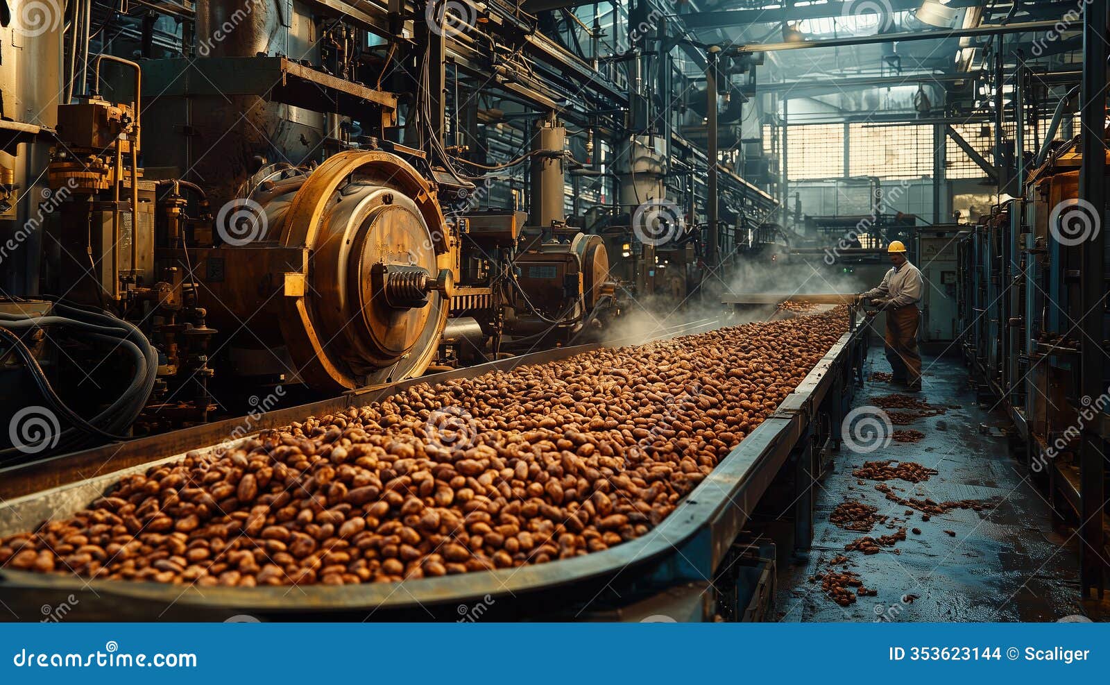 Workers Sorting Cacao Beans Inside Industrial Processing Plant for ...