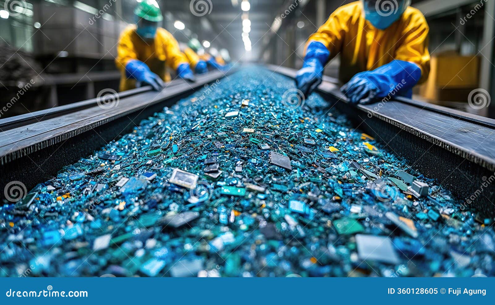 Workers Sorting Plastic Waste In Recycling Facility With Data ...