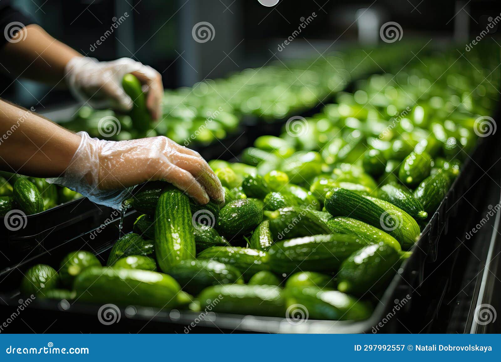 Workers Sorting Fresh Green Cucumbers on Conveyer Stock Image - Image ...