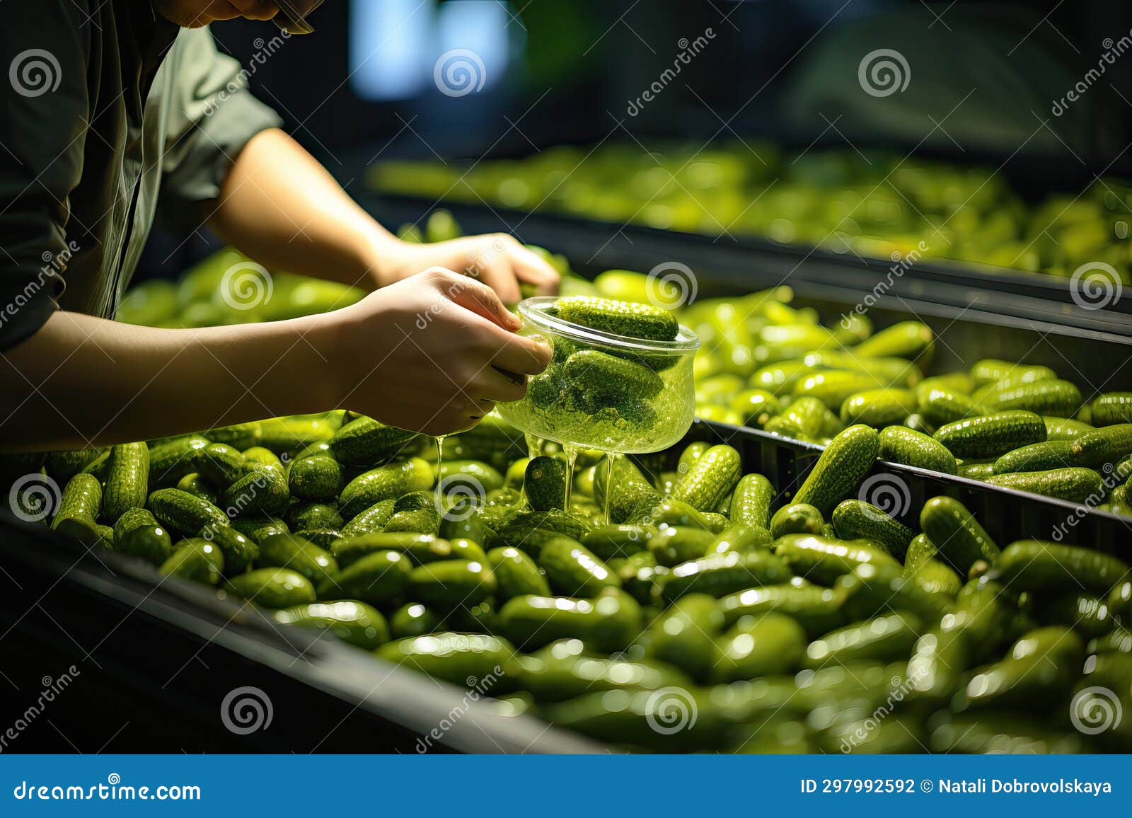 Workers Sorting Fresh Green Cucumbers on Conveyer Stock Photo - Image ...