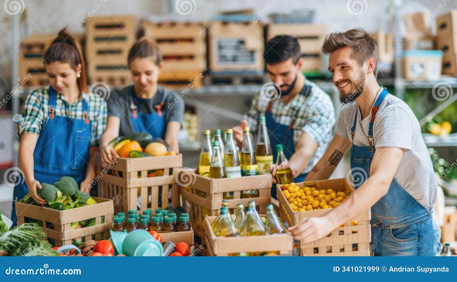 Workers Sorting Fresh Produce and Beverages in a Warehouse Stock ...