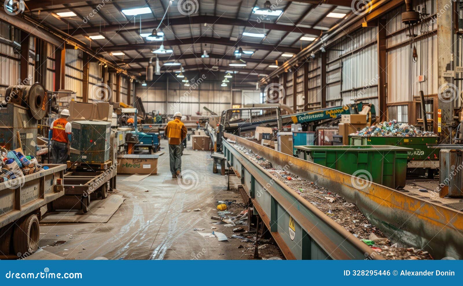 Workers Sorting Materials at Recycling Plant Stock Photo - Image of ...