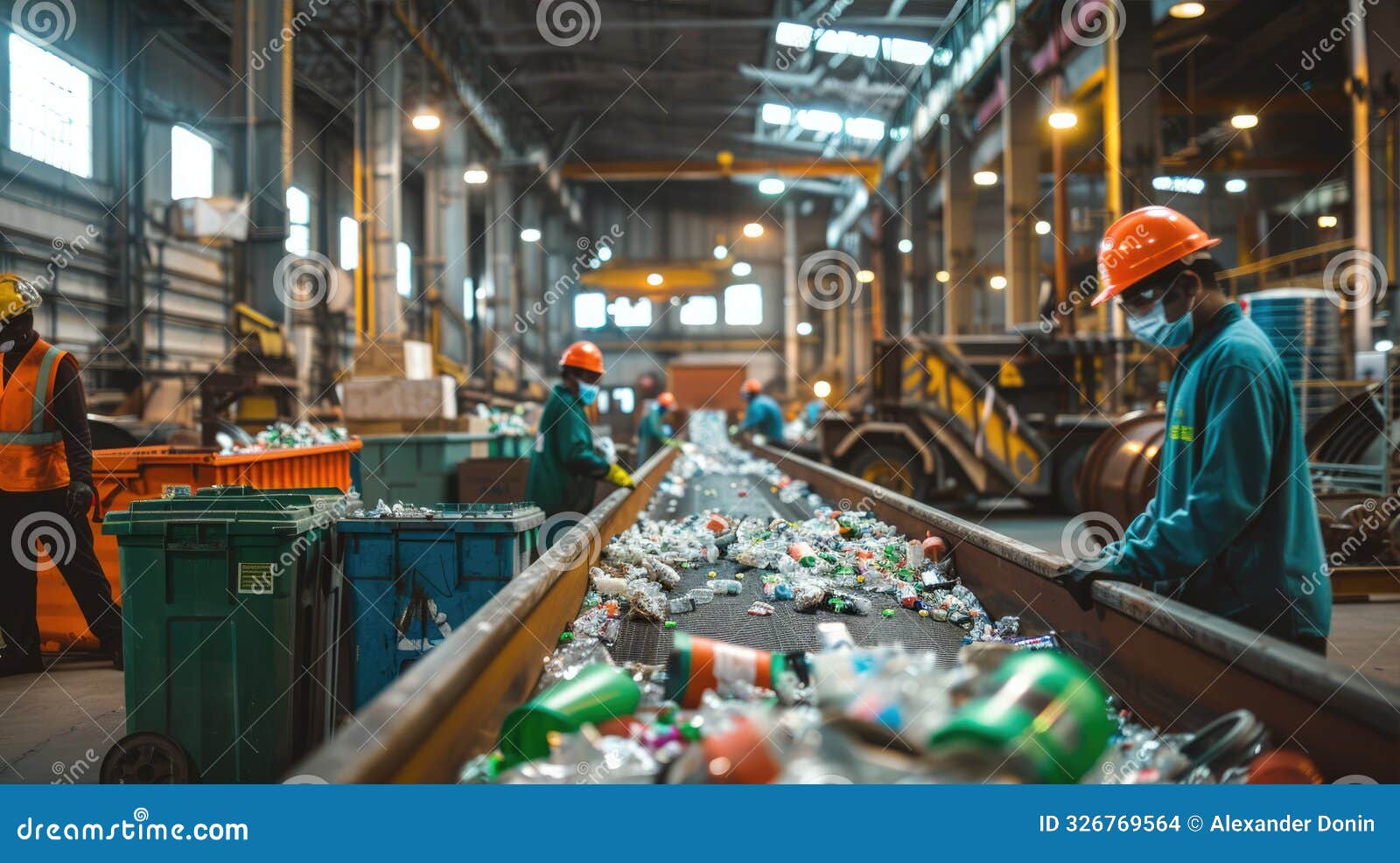 Workers Sorting Plastic Waste In Recycling Facility With Data ...