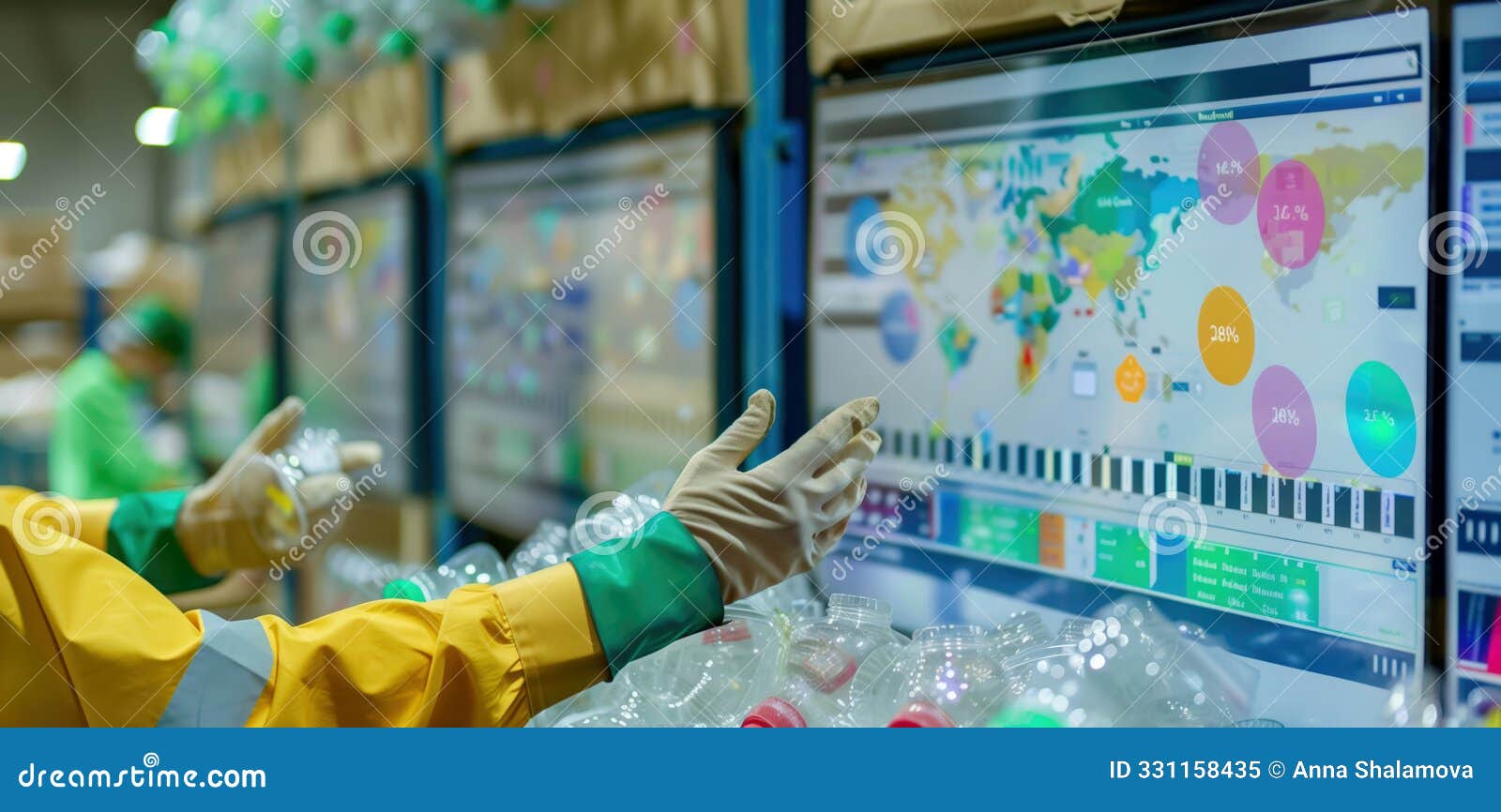 Workers Sorting Plastic Waste in Recycling Facility with Data ...