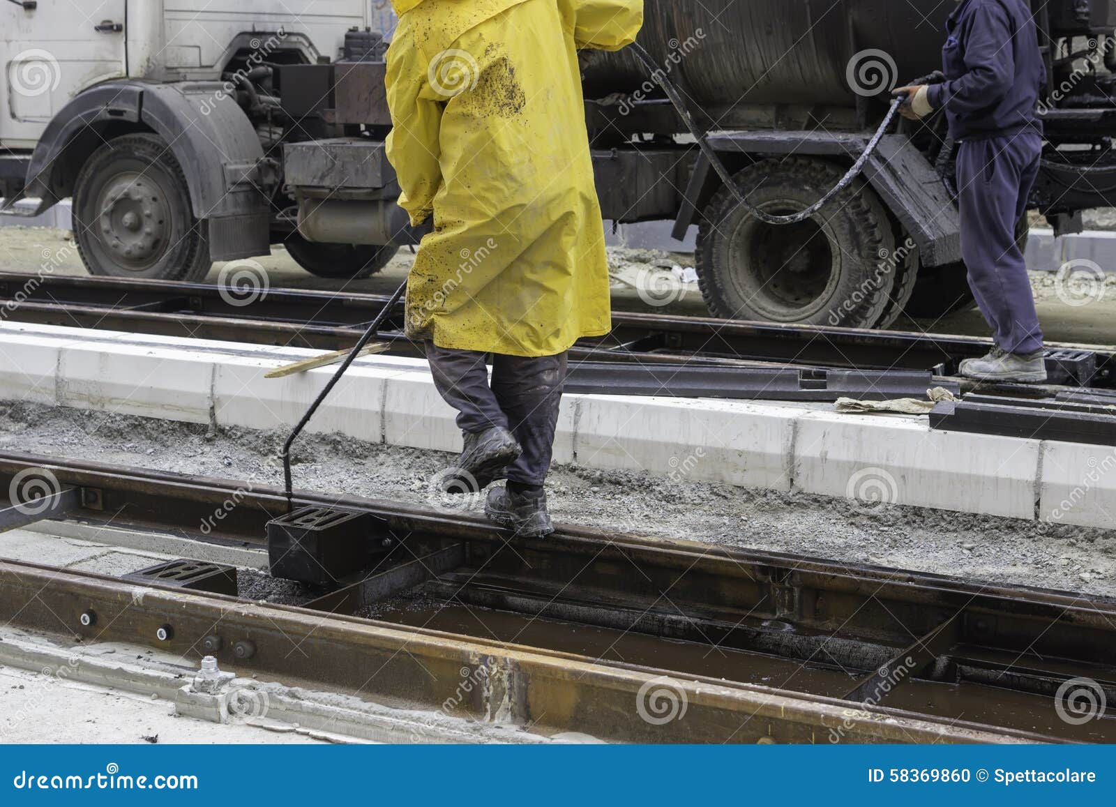 Workers Sprays Bitumen Emulsion Onto the Road 2 Stock Photo - Image of ...