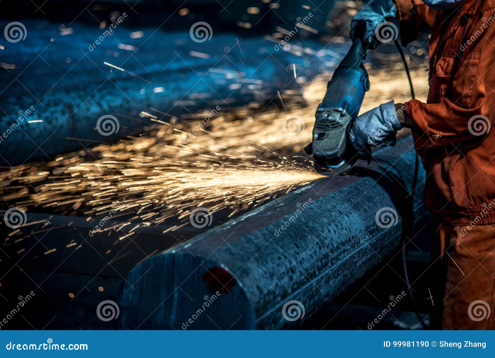 The Workers in the Steel Mill are Burnishing the Steel Stock Photo ...