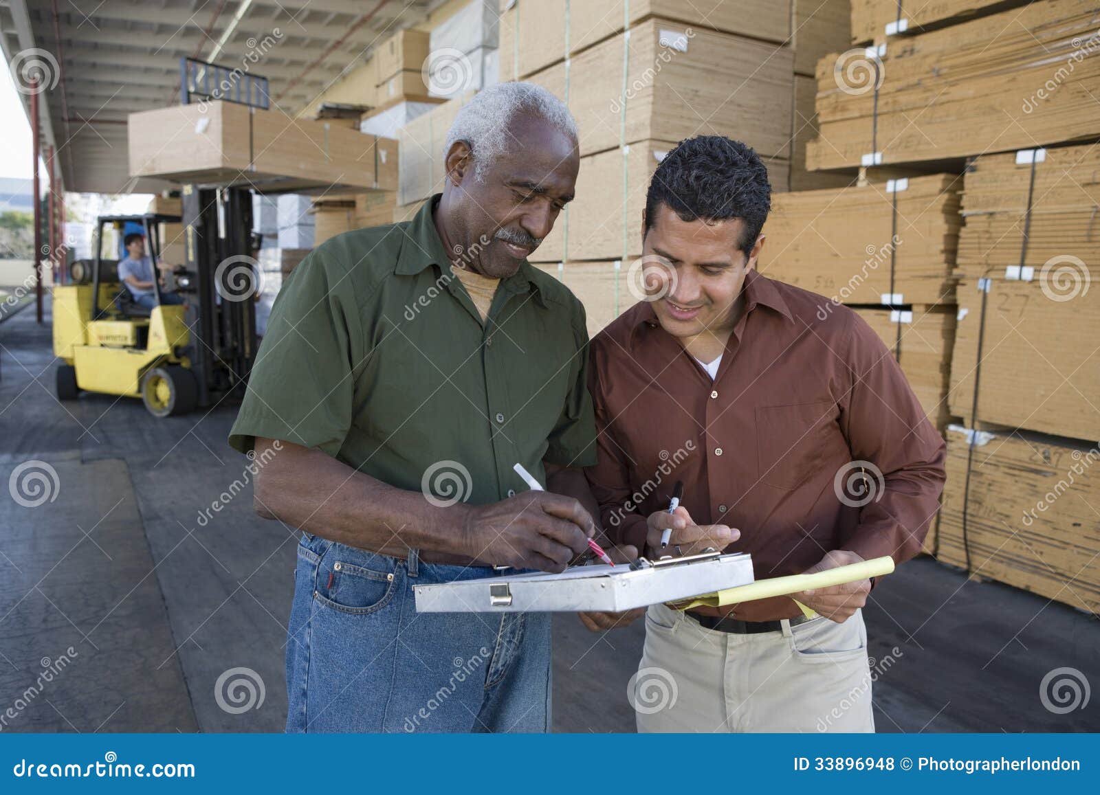 Workers Stocktaking in Timber Factory Stock Photo - Image of examining ...