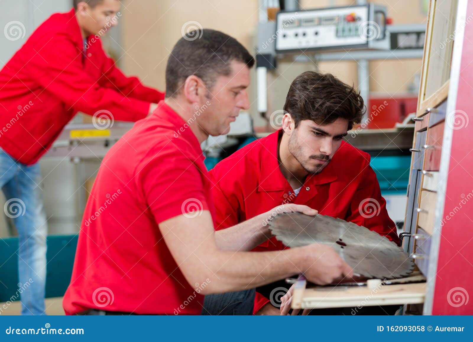 Workers Taking Circular Blade from Cabinet Stock Photo - Image of frame ...