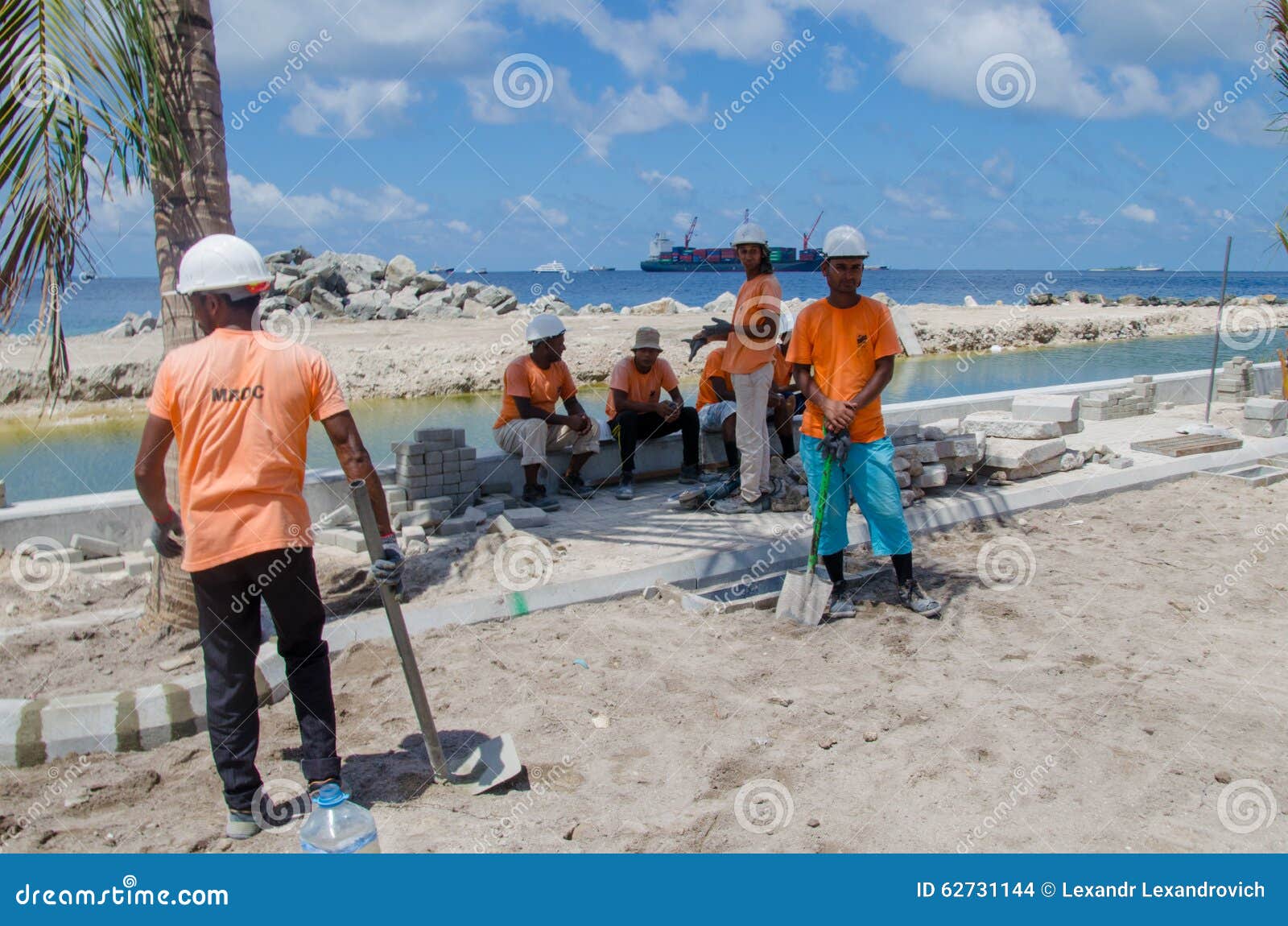Workers Taking Rest in Shadow Editorial Stock Image - Image of site ...