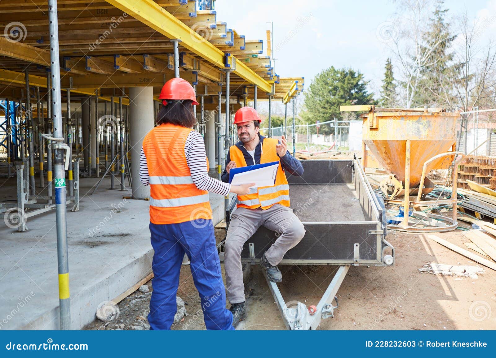 Workers Team Discusses Construction Project on the Shell Stock Image ...