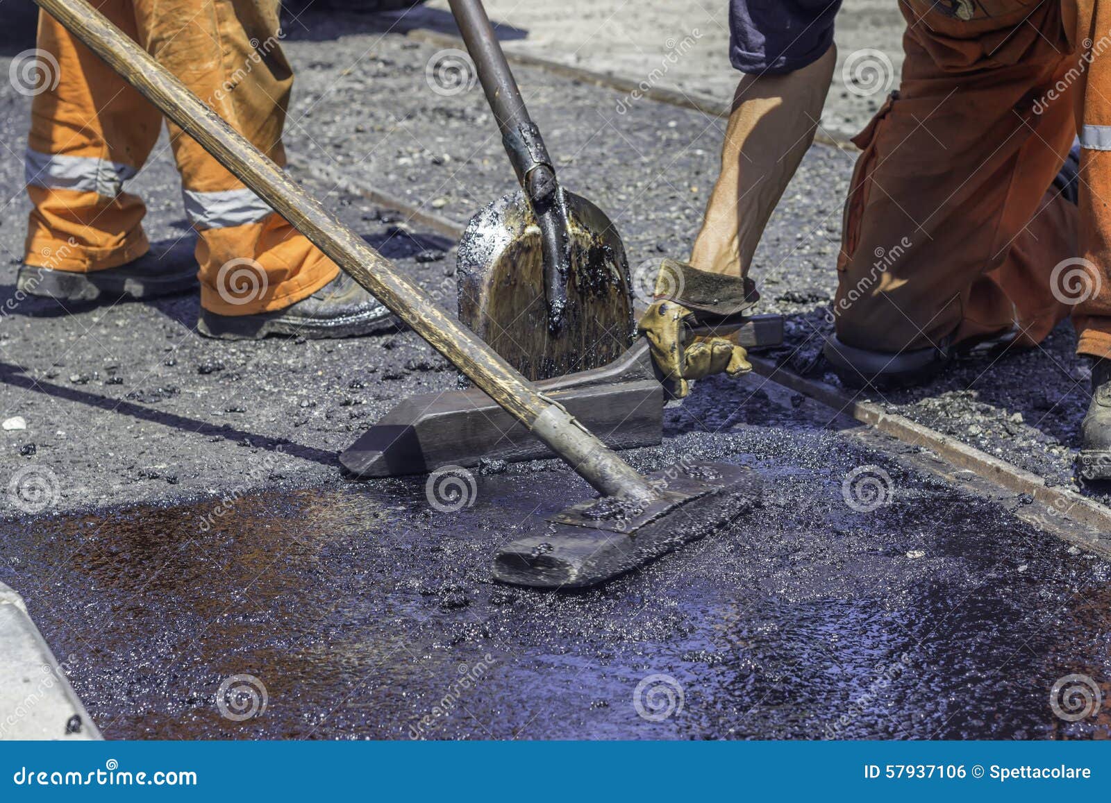 Workers Teamwork during Road Renewal Works 2 Stock Photo - Image of ...