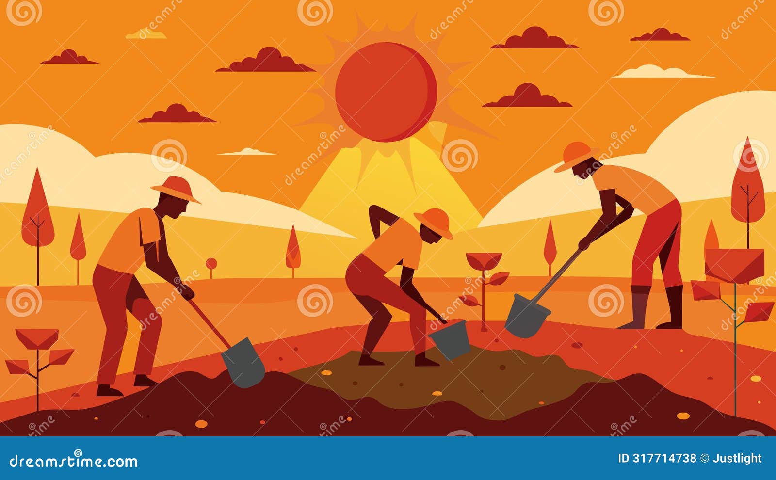 Workers Toiling in the Sweltering Sun Digging Deep Trenches To Drain ...