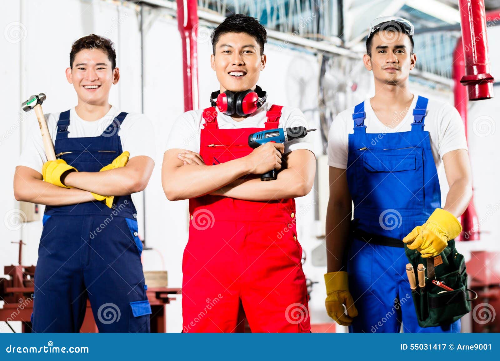 Workers with Tools in Asian Industrial Factory Stock Image - Image of ...