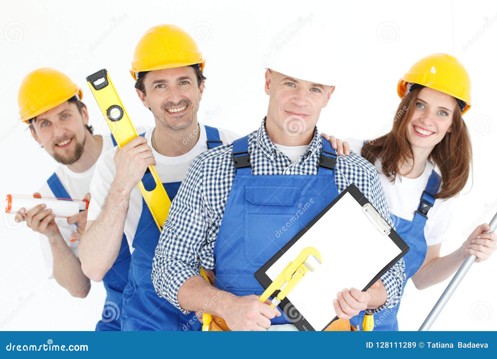Workers with Tools and Contract Stock Image - Image of background ...