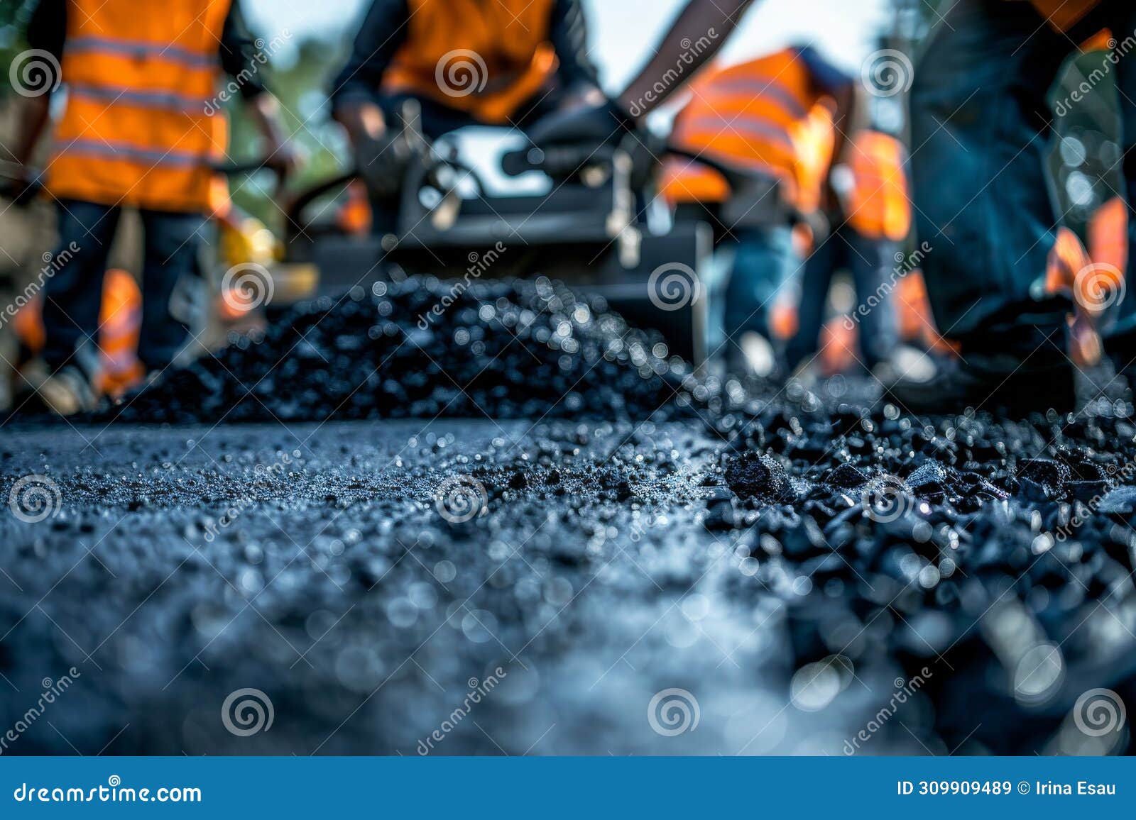 Workers with Tools on Paved Road, Road Markings on Asphalt Stock Image ...