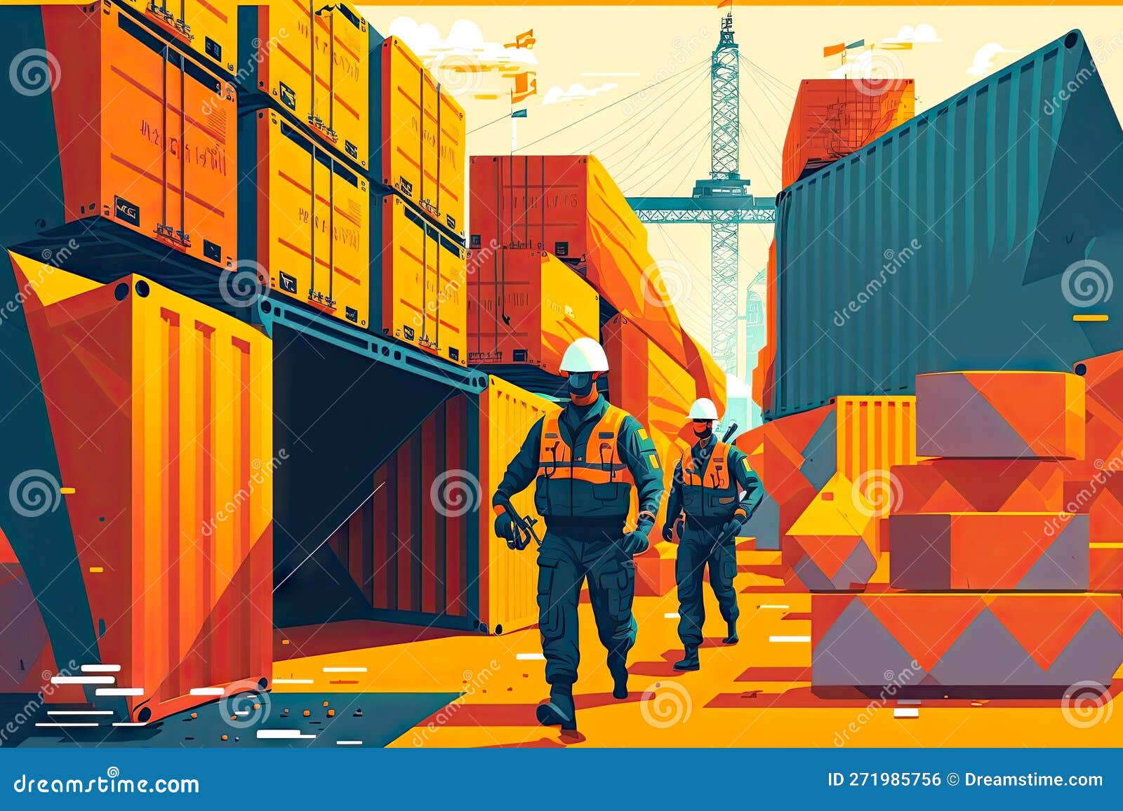 Workers in Uniforms and Helmets Count Containers with Goods To Cargo ...