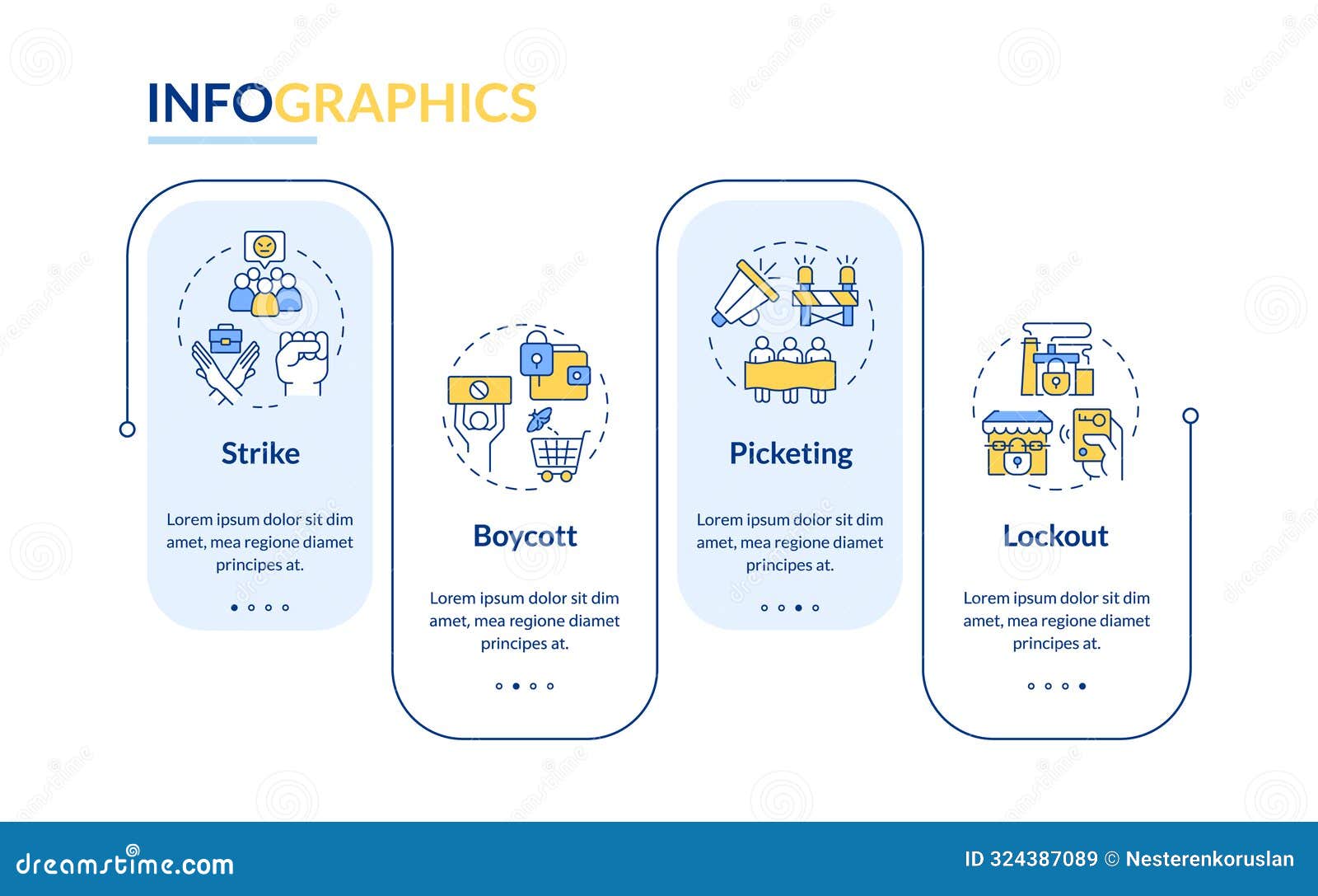 Workers Union Protest Tactics Rectangle Infographic Template Stock ...
