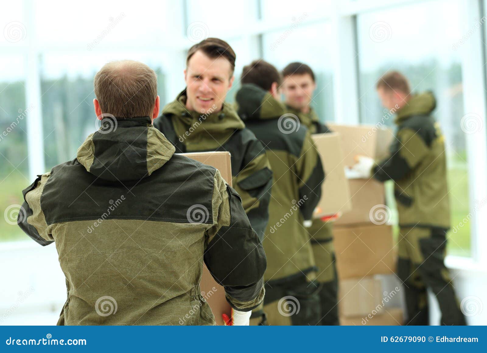 Workers unload boxes stock photo. Image of goods, boxes - 62679090