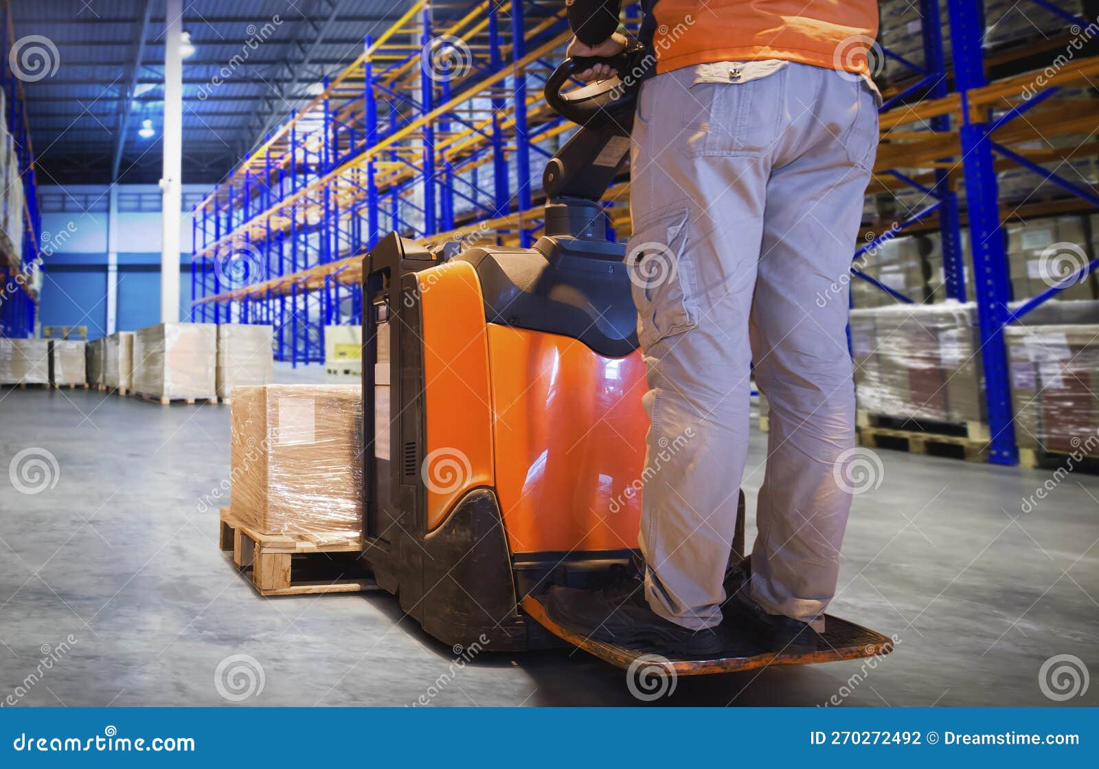 Workers Unloading Package Boxes on Pallets in Storage Warehouse ...