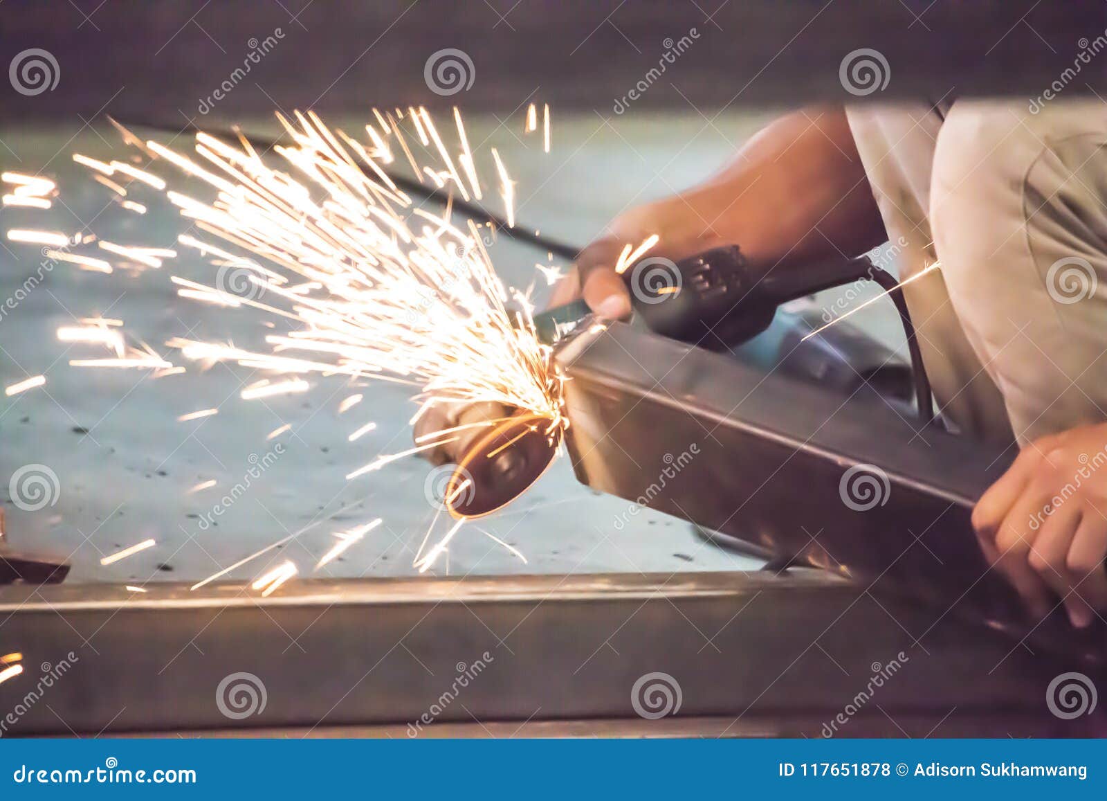 Workers Use Spark Grinding Corners. Stock Photo - Image of danger ...