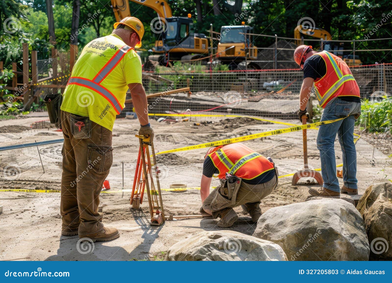 Workers Using Measuring Tapes To Plan Zoo Construction Site Layout ...