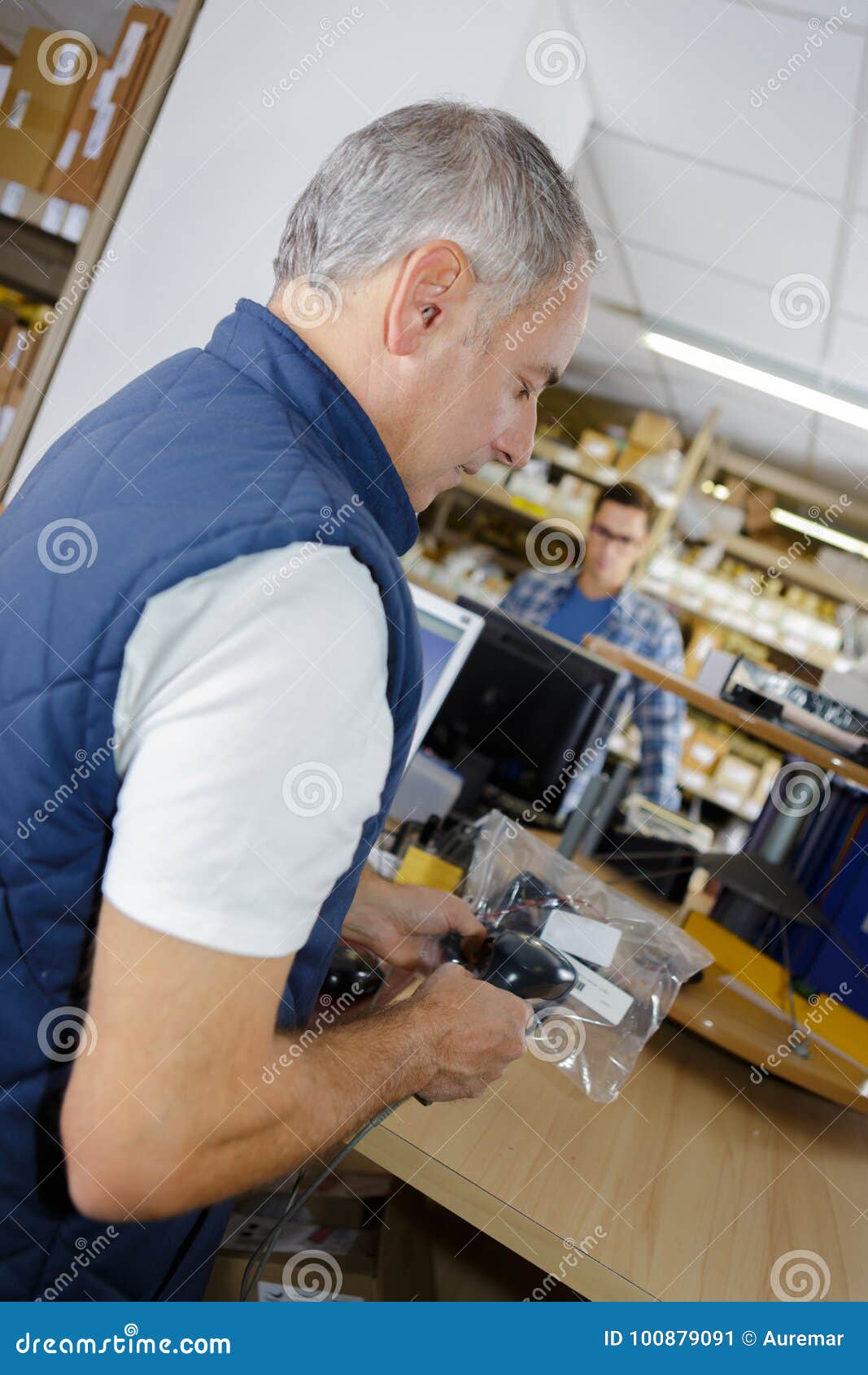 Workers Using Scanner in Store Counter Stock Image - Image of counter ...