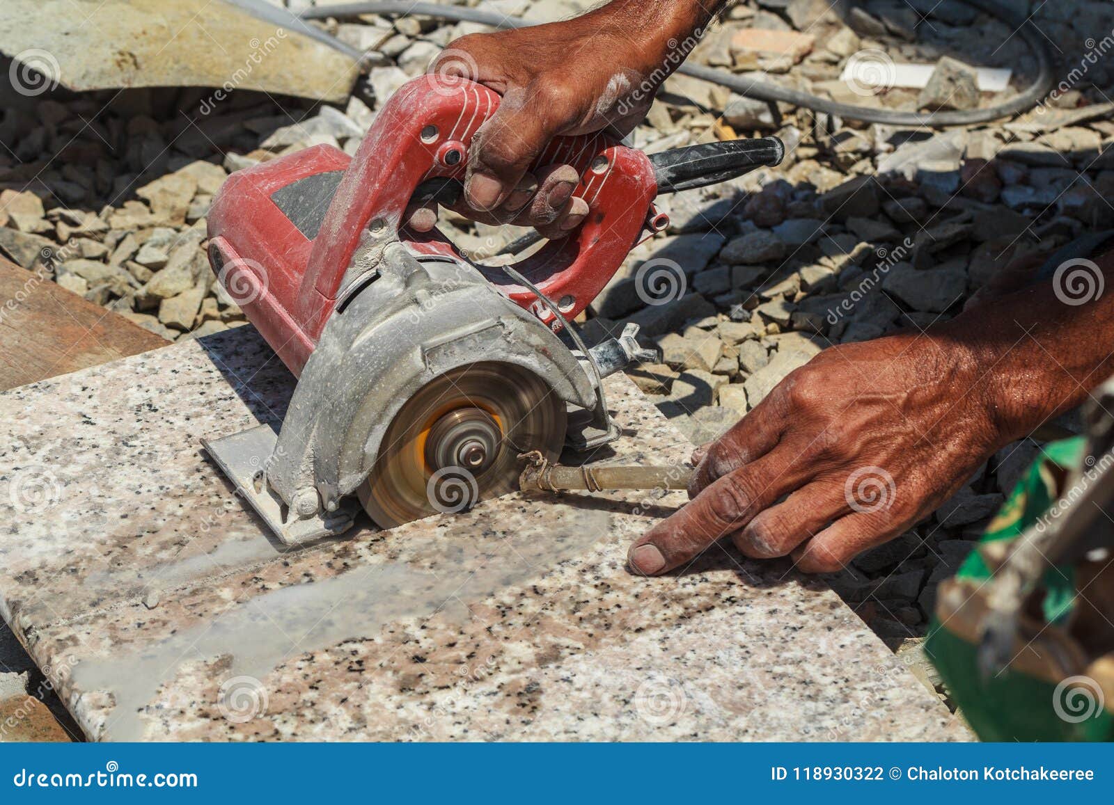 Workers are Using Stone Cutting Tools. Stock Photo - Image of gray ...