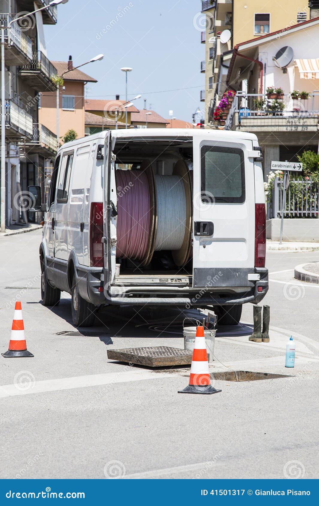 Workers van stock image. Image of road, progress, visibility - 41501317