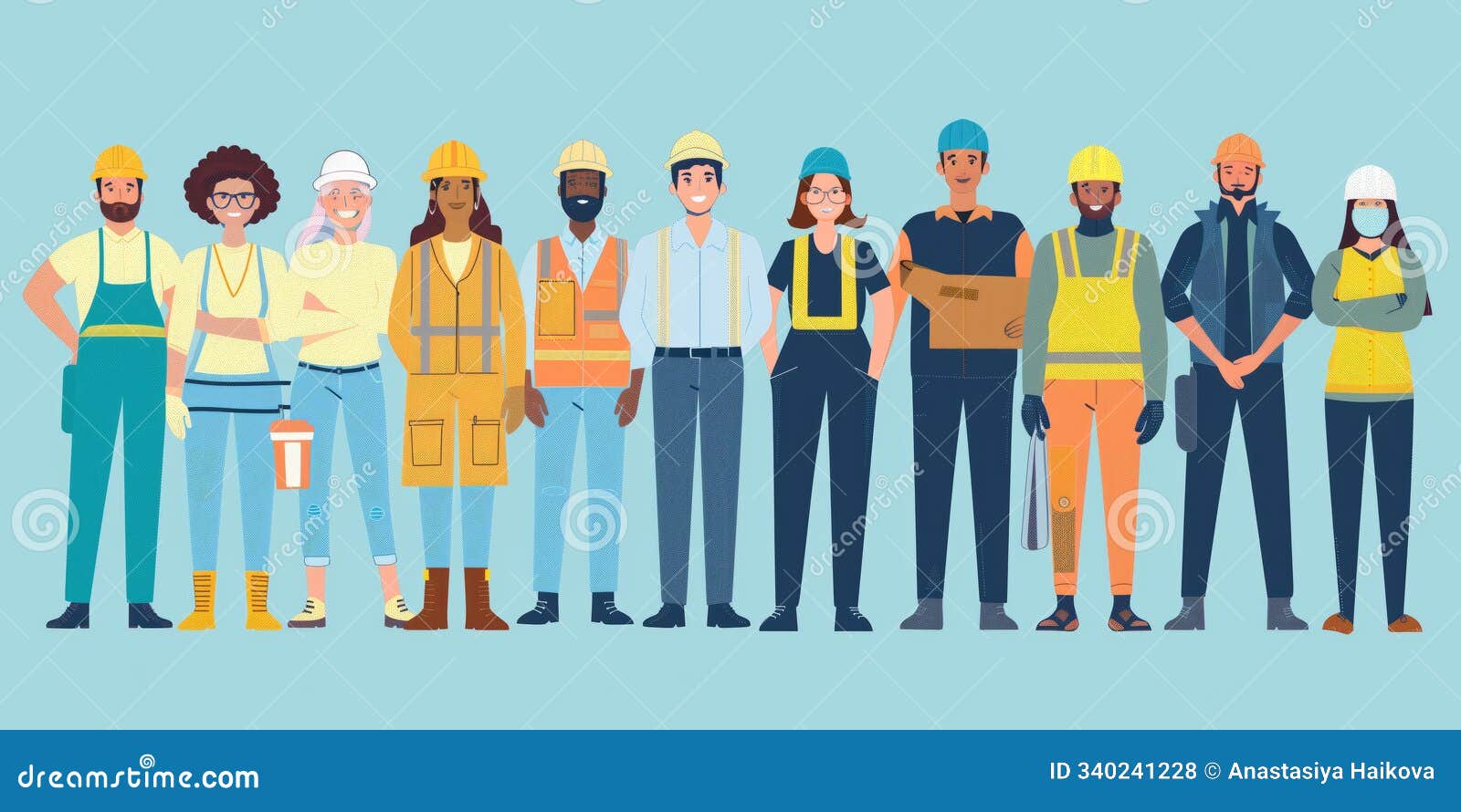 Workers of Various Professions on a Blue Background Symbolizing Labor ...