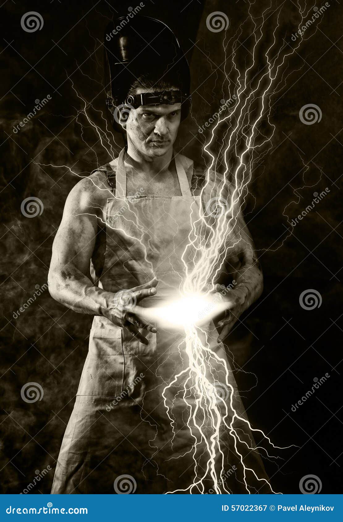 Portrait Of Welder In Safety Uniform Showing Thumbs Up Posing. Royalty ...