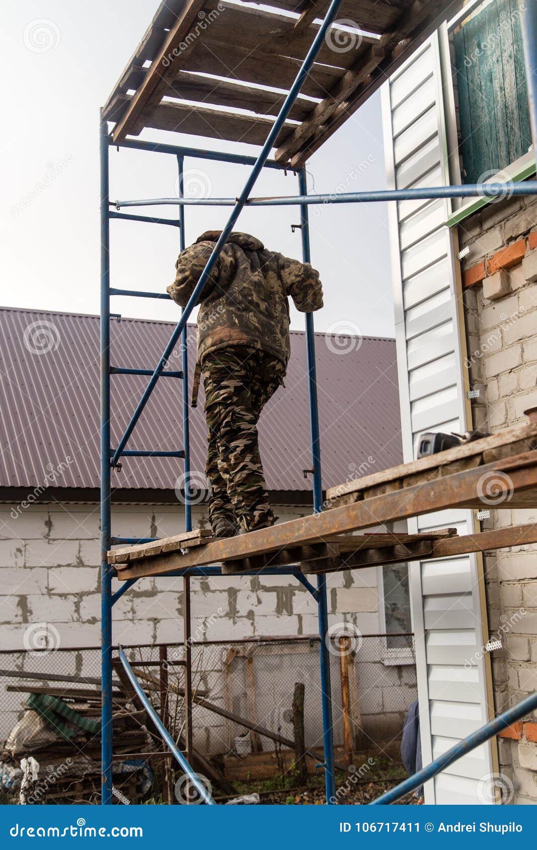 Workers Walling the House with Wall Siding Stock Image - Image of male ...