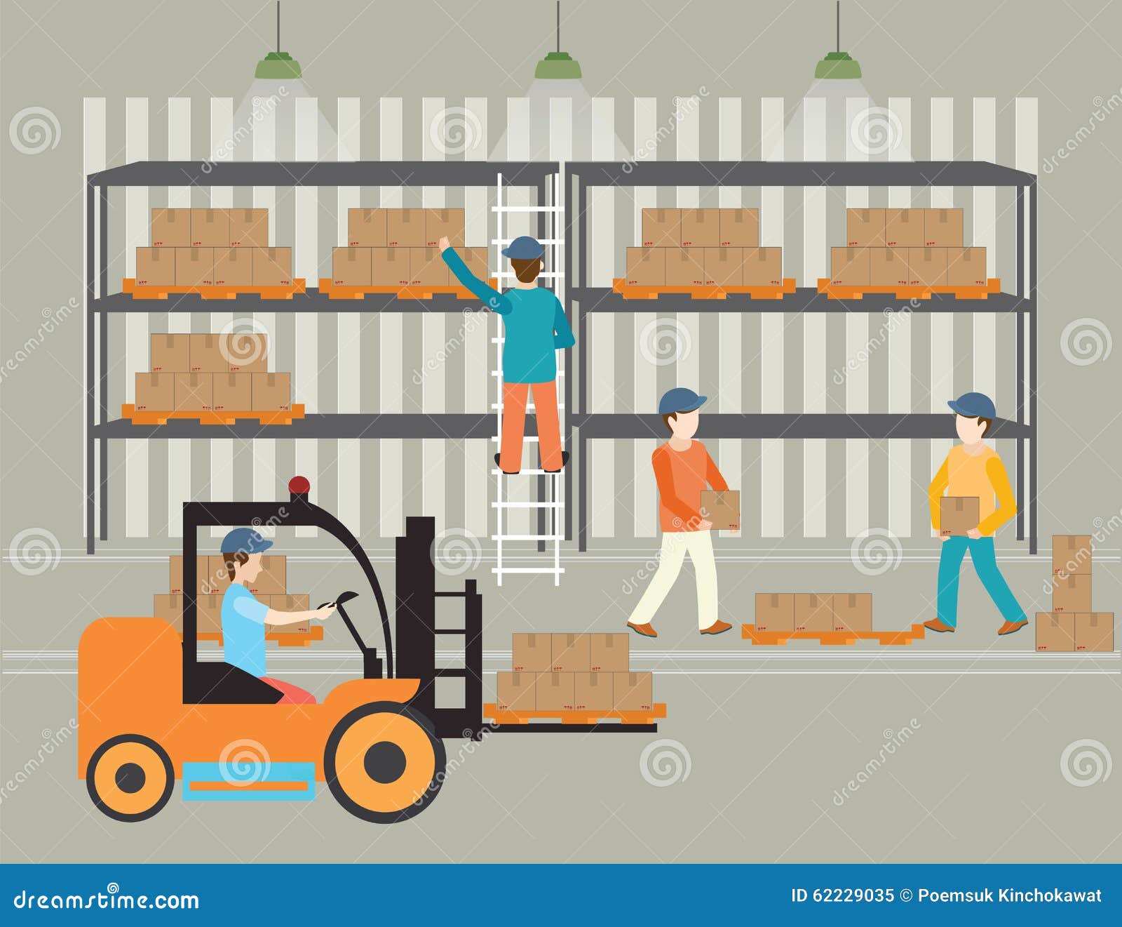 Workers of Warehouse Load Boxes. Stock Vector - Illustration of machine ...